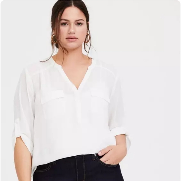 torrid | Tops | Torrid 2x Harper Georgette White Long Sleeve Tunic Top ...